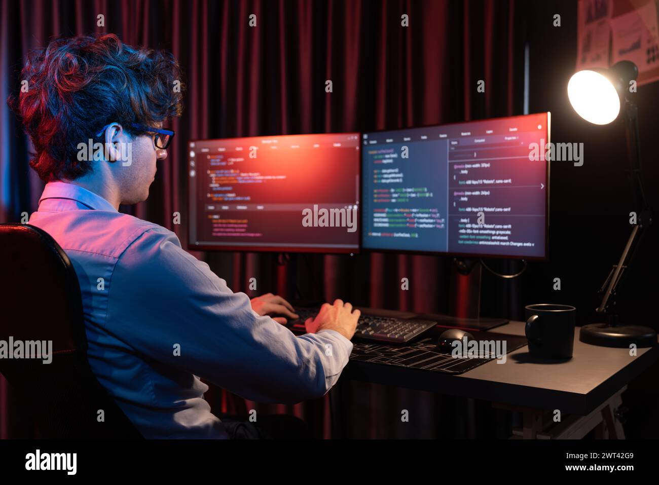 Working IT developer creating online software development information ... Working IT developer creating online software development information ...