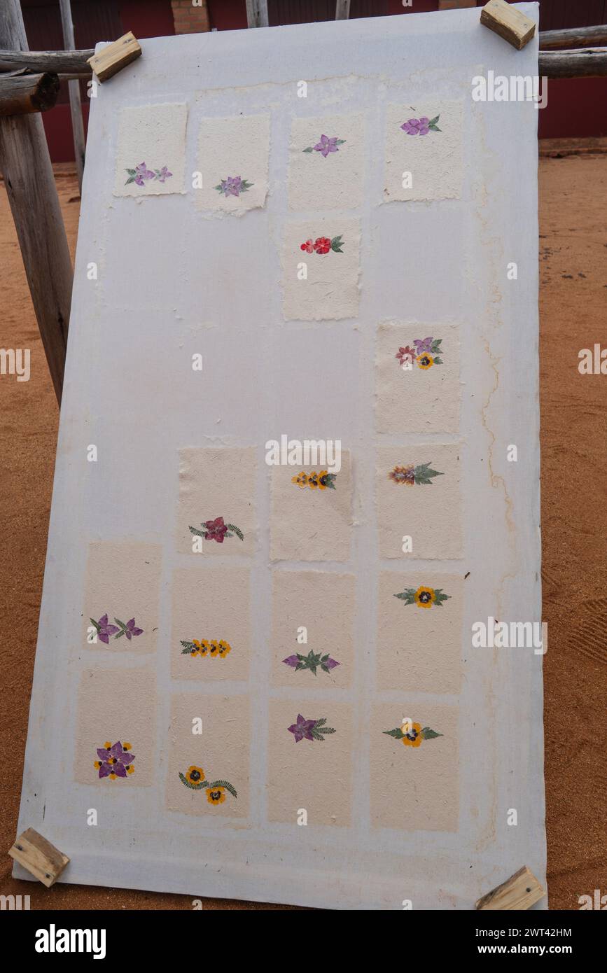 Hand decorated paper cards in a paper factory, Ambalavao, Haute ...