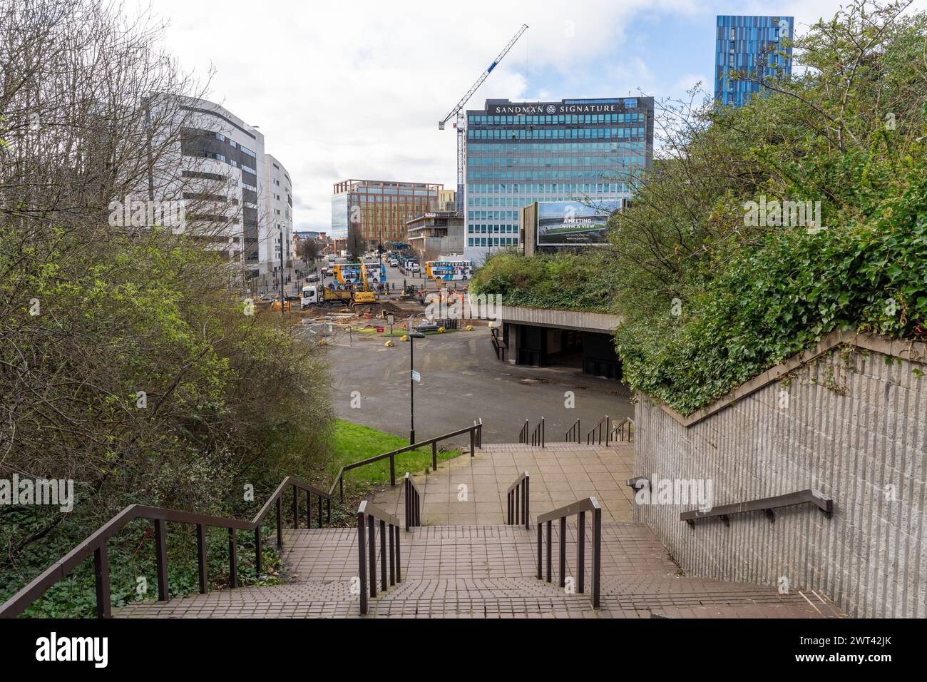 Steps down to St James metro station from Strawberry Place, Newcastle ...