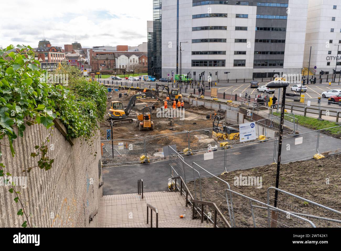 Steps down to St James metro station from Strawberry Place, Newcastle ...