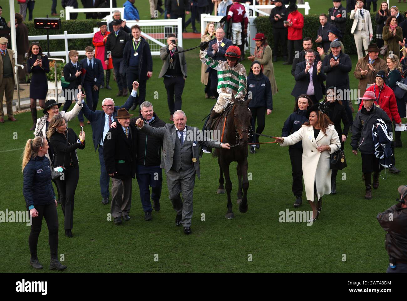 Danny Gilligan aboard Better Days Ahead after winning the Martin Pipe ...