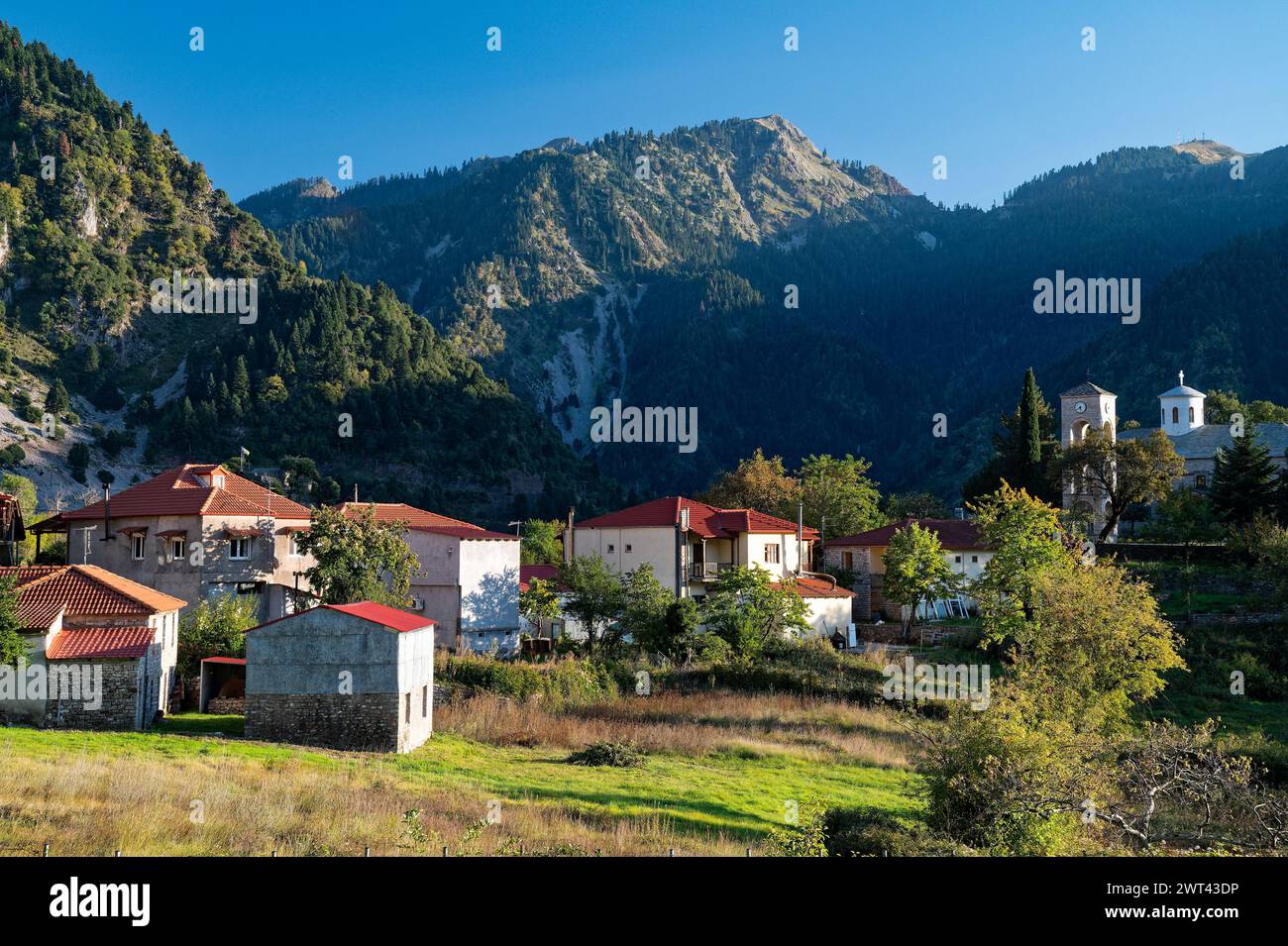 View of the traditional village of Agrafa at the Agrafa mountains in ...