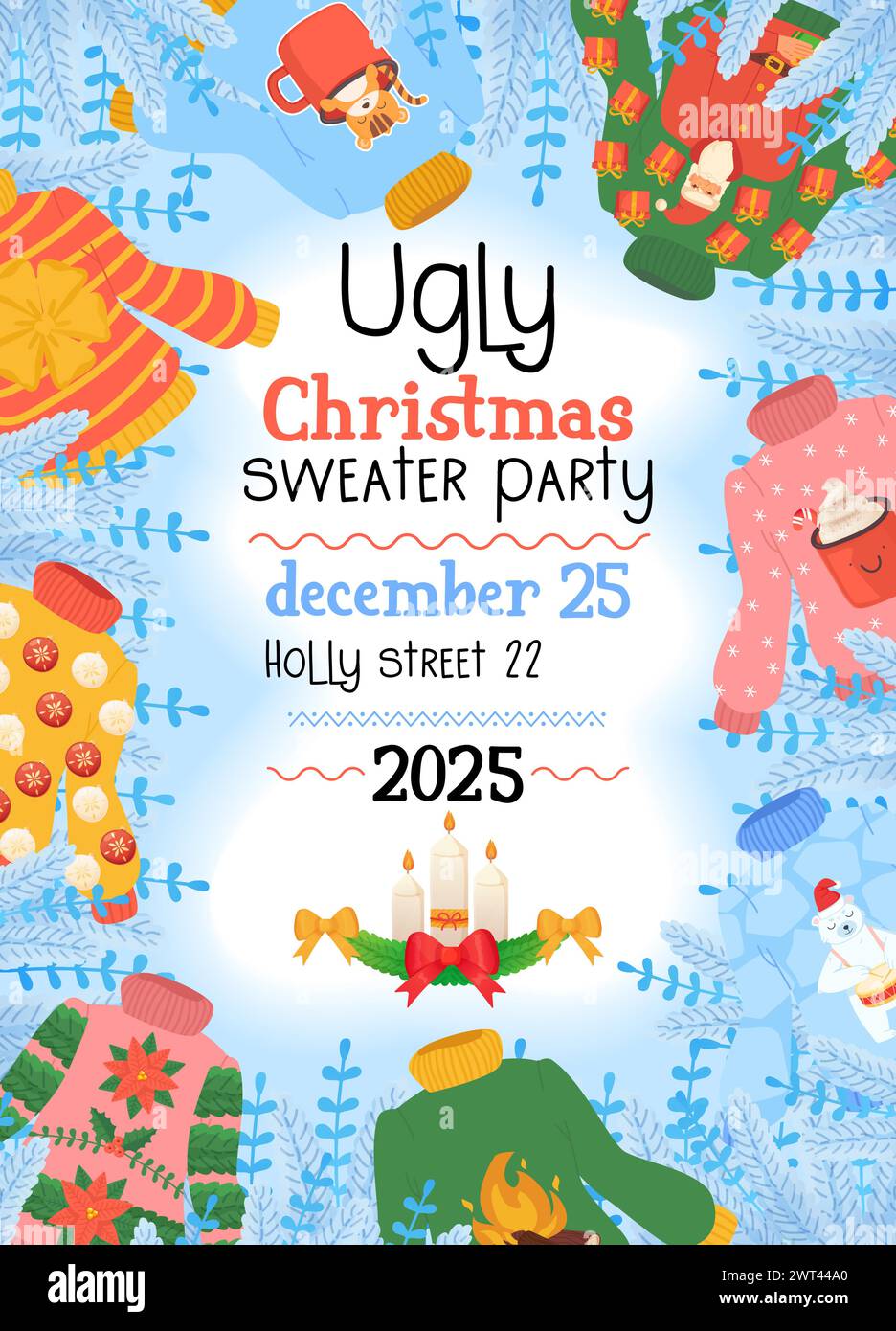 ugly sweater party invitation. Christmas winter sweaters with ridiculos ...