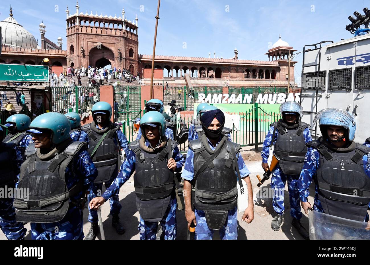 NEW DELHI, INDIA - MARCH 15: Heavy security deploys at Jama Masjid ...