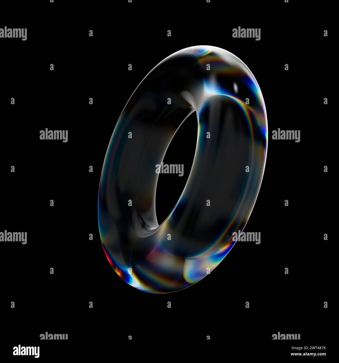 3d Transparent glossy ring with dispersion effect. Rainbow colors ...