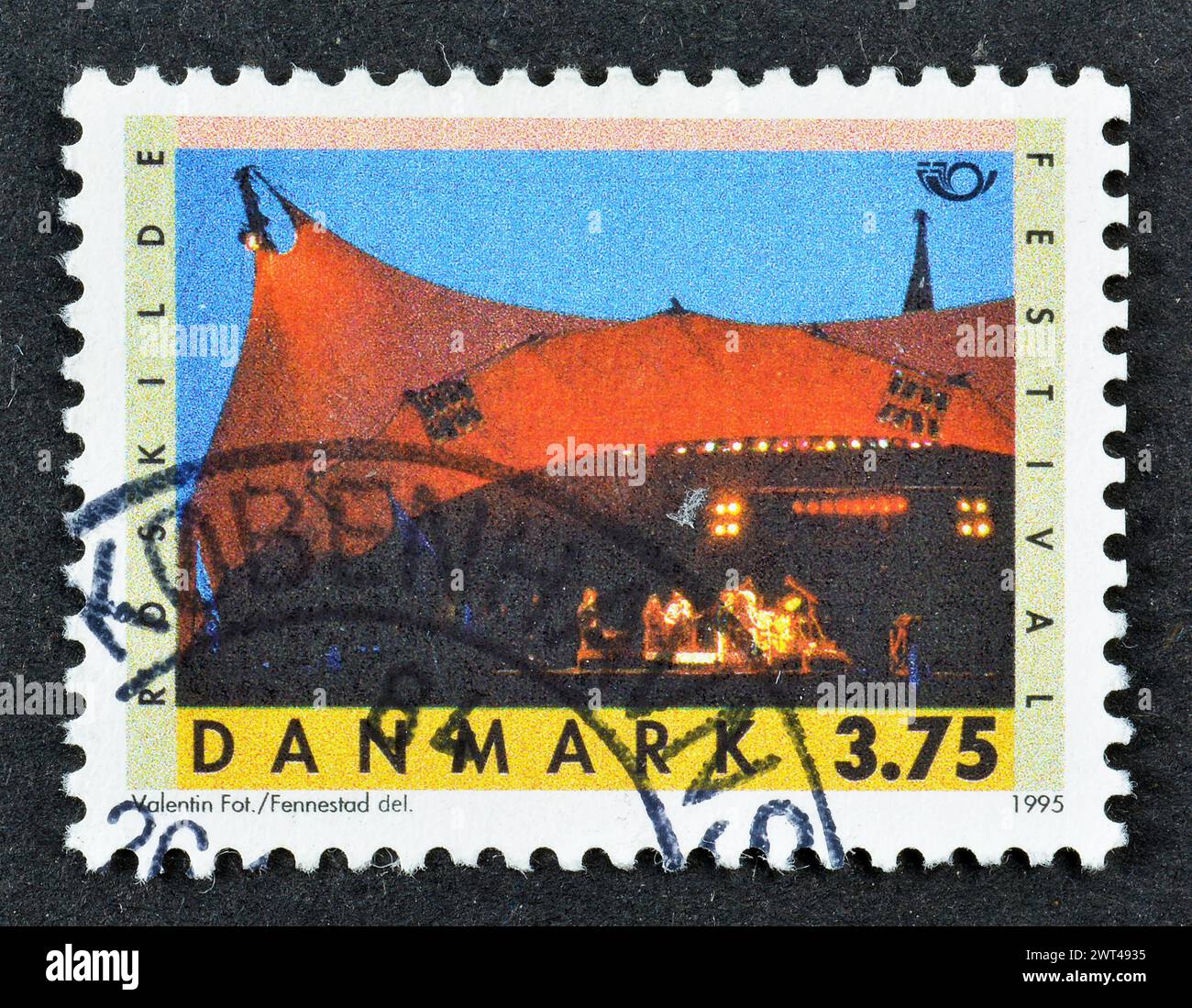 Cancelled postage stamp printed by Denmark, that shows Stage (25th ...
