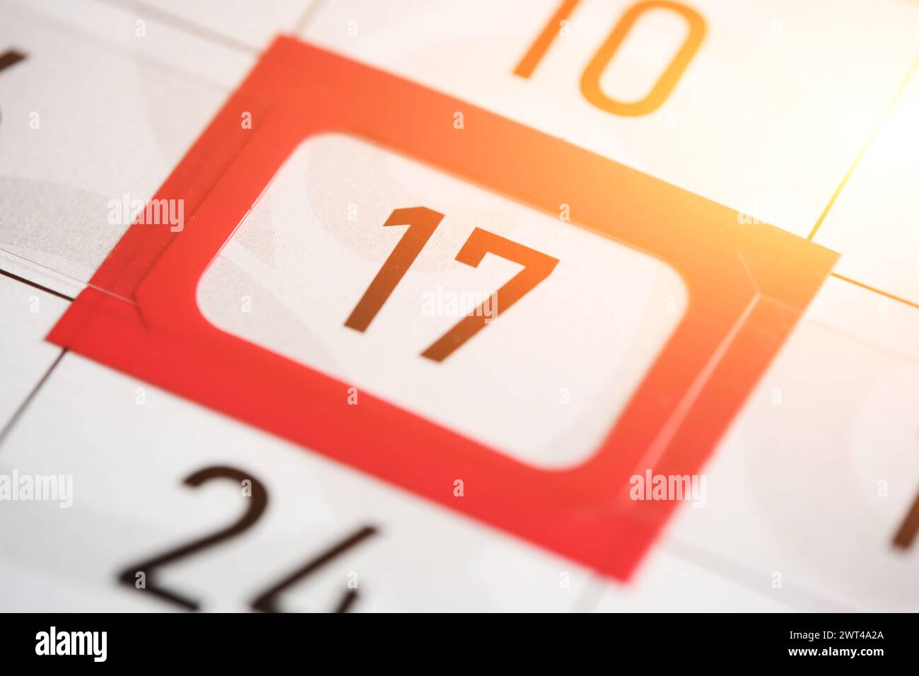 Calendar date.17th day in the calendar is highlighted in a red frame ...