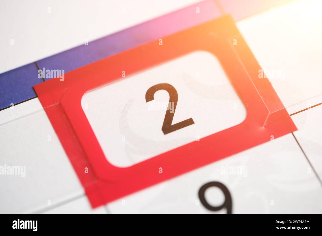 Calendar date.2th day in the calendar is highlighted in a red frame ...