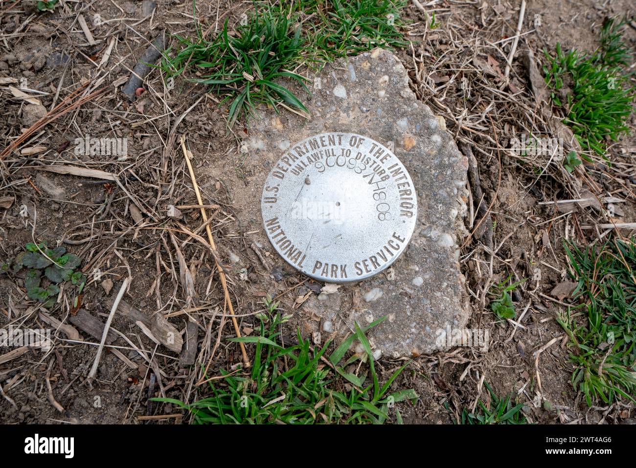 A benchmark near the sea wall at the Tidal Basin in Washington, DC, USA ...
