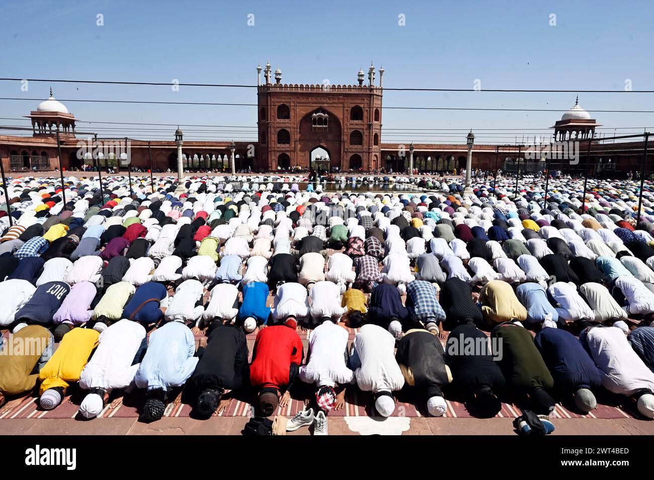 NEW DELHI, INDIA - MARCH 15: Muslim devotees offer first Friday prayers ...