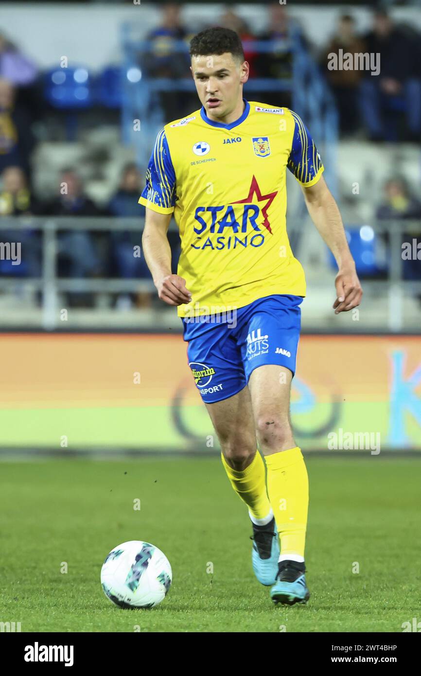 Beveren, Belgium. 15th Mar, 2024. Beveren's Louis Verstraete pictured ...