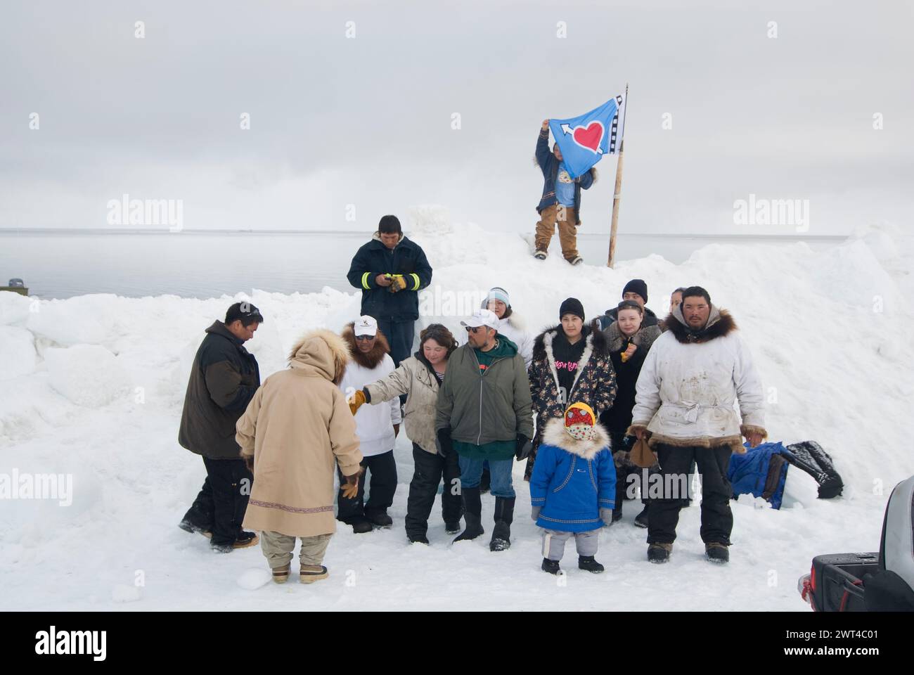Subsistence whaling family Arey's after catching a bowhead whale ...