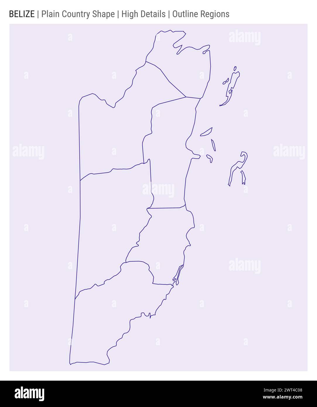 Belize plain country map. High details. Outline regions style. Shape of ...