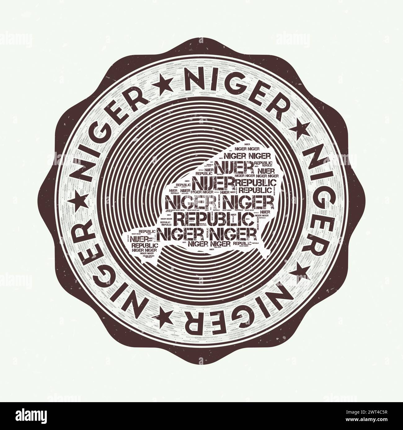 Niger seal. Country round logo with shape of Niger and country name in ...
