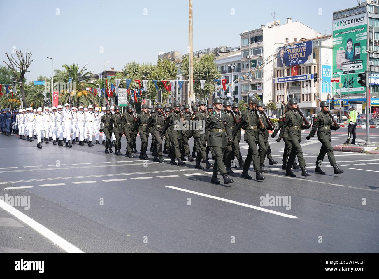 ISTANBUL, TURKIYE - AUGUST 30, 2023: Soldiers march during anniversary ...