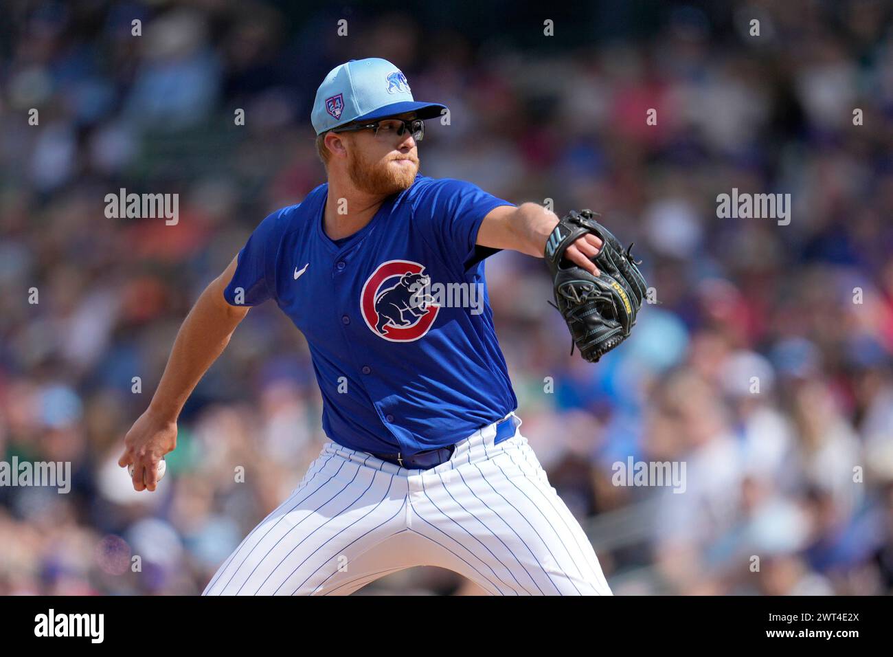 Chicago Cubs pitcher Cam Sanders throws against the Oakland Athletics ...