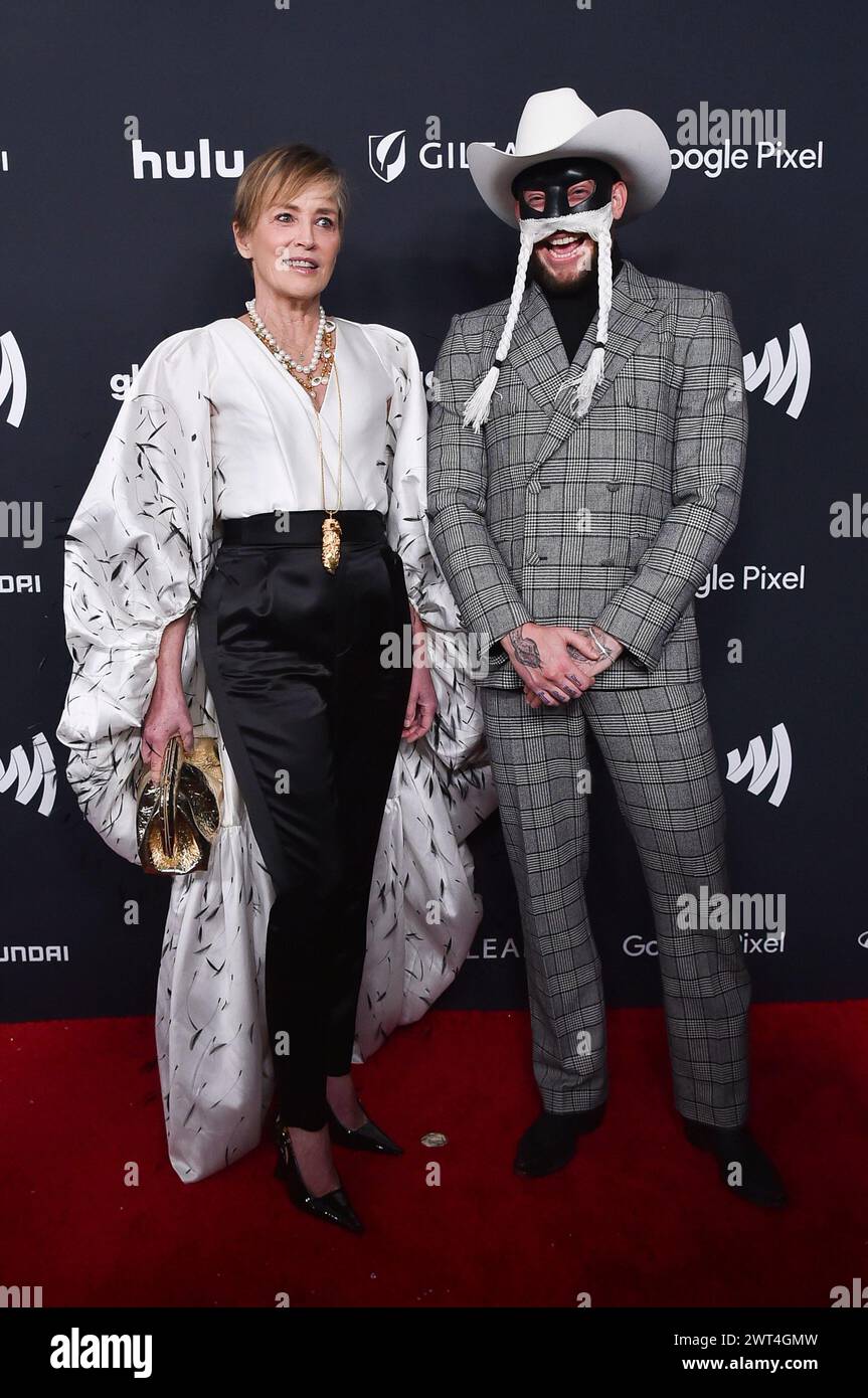 Sharon Stone, left, and Orville Peck attend the 35th annual GLAAD Media ...