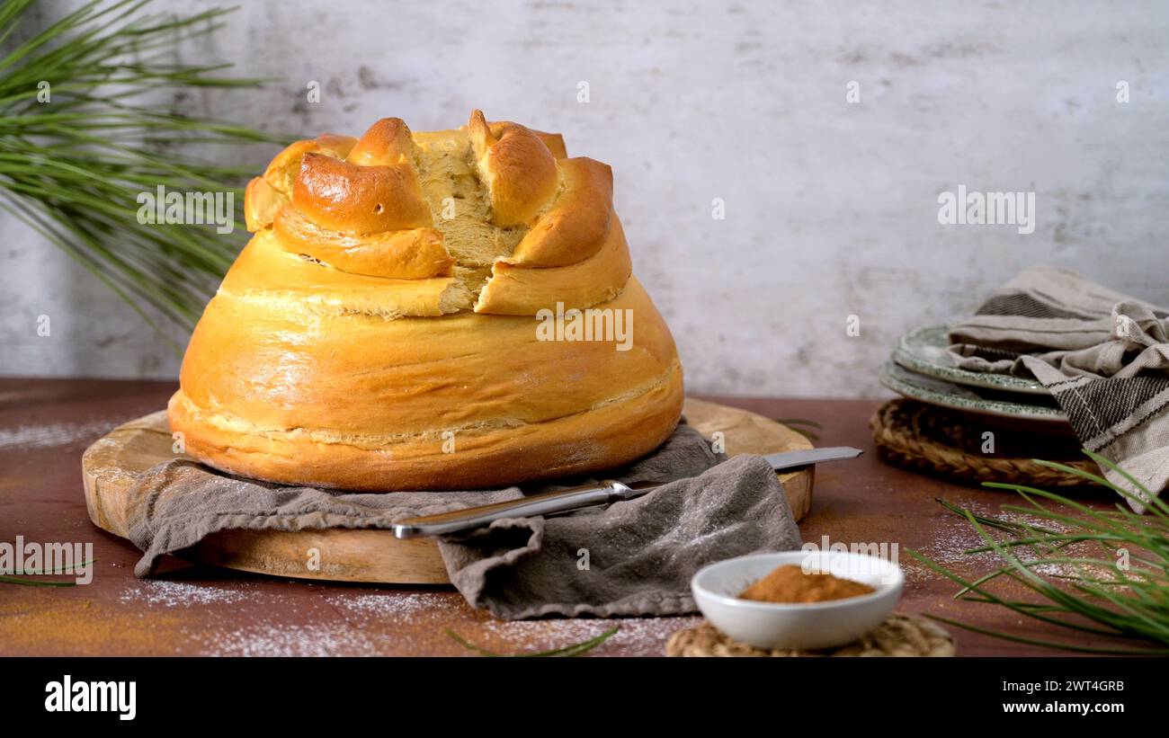 Fogaca on kitchen countertop. Fogaça is a traditional cake from Santa ...