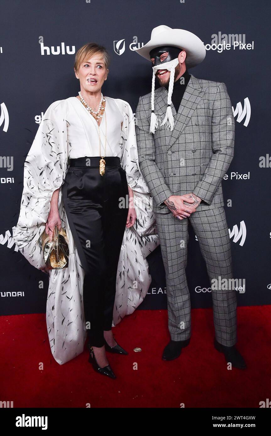 Sharon Stone, left, and Orville Peck attend the 35th annual GLAAD Media ...