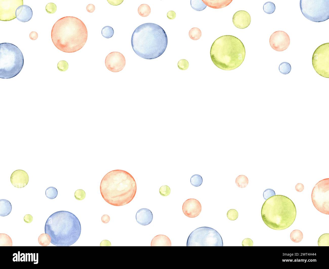 Orange, blue, yellow polka dots. Geometric watercolor frame. Copy space ...