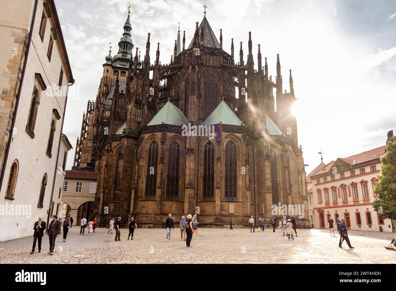 Majestic gothic cathedral basking in the warm glow of the setting sun ...