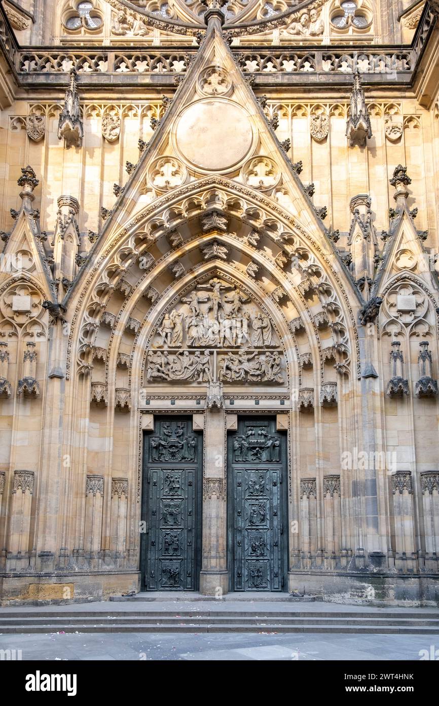 Gothic architecture featuring detailed stone carvings at cathedral entrance during daytime ...