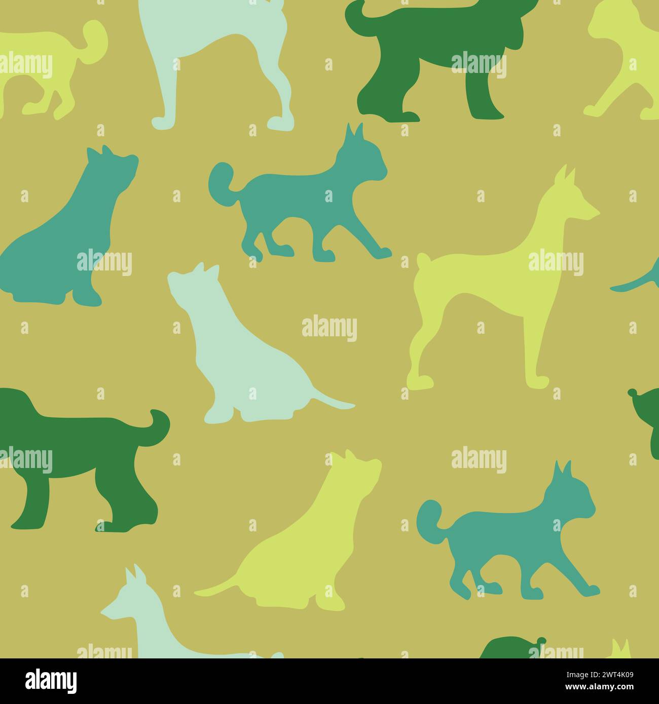 Vector seamless repeating childish pattern with cute dogs, cats in ...