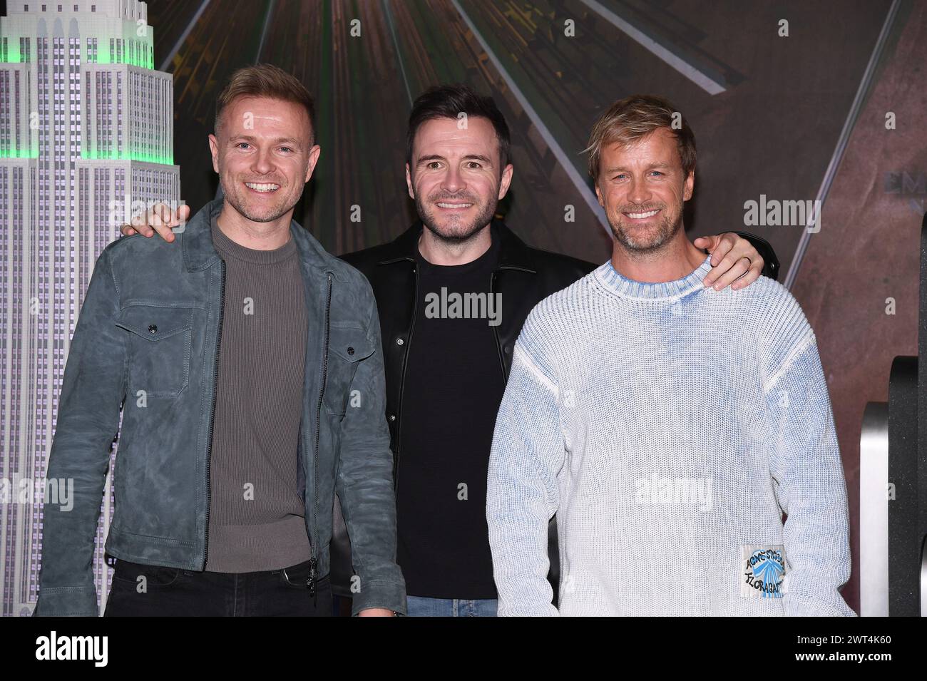 New York, USA. 15th Mar, 2024. Members of the Irish pop group Westlife ...