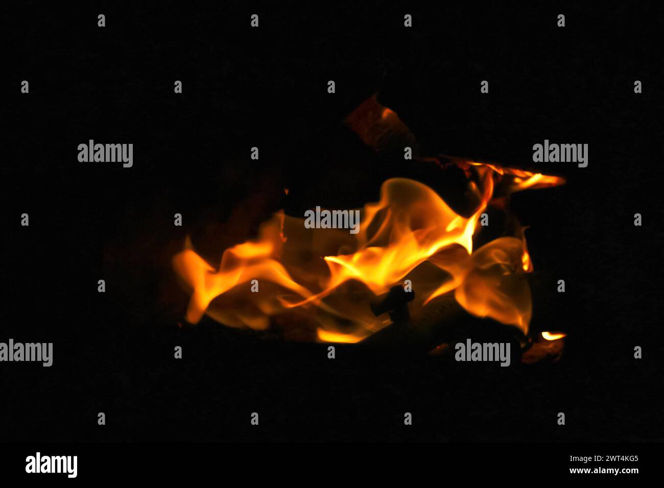 Orange flame fire on black background. Dramatic flames flickering ...