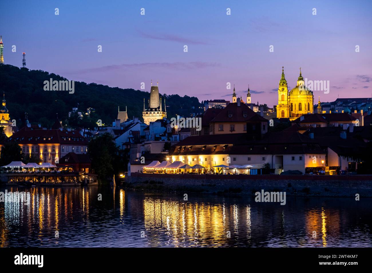 Scenic view of Moldova river in summer sunset. Praga, Czech Republic ...