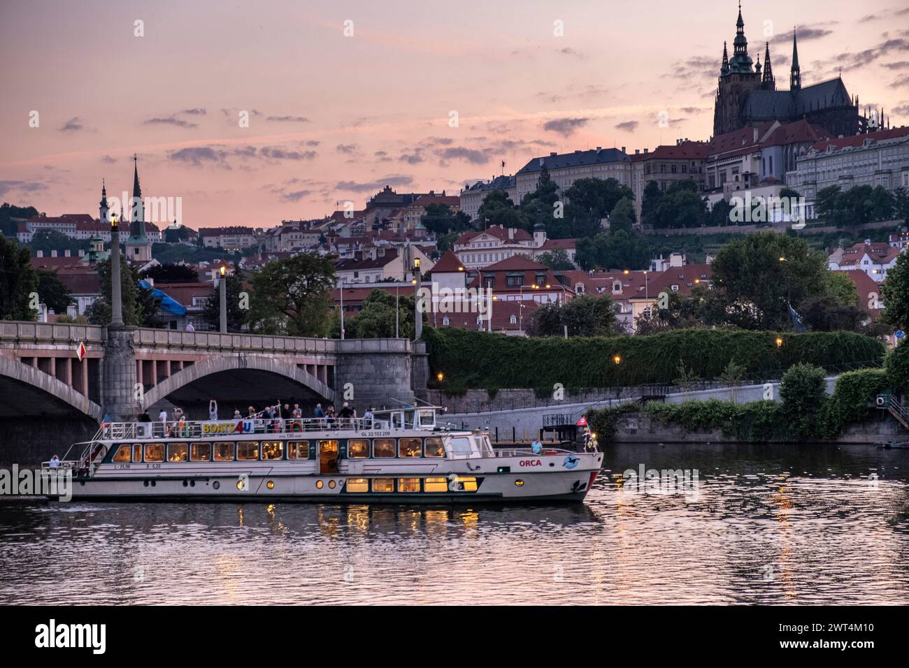 Scenic view of Moldova river in summer sunset. Praga, Czech Republic ...