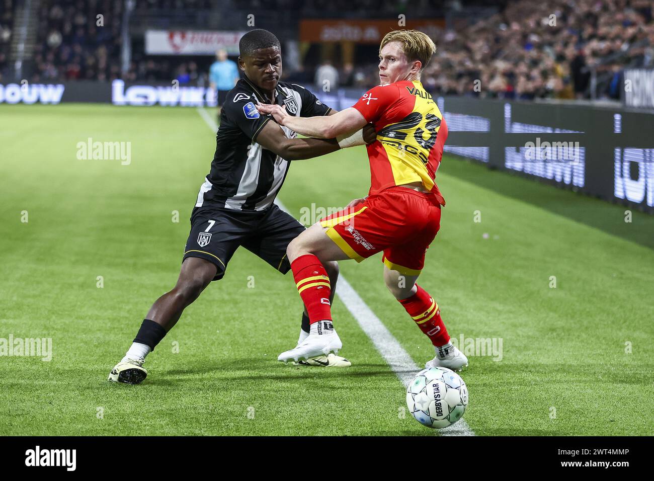 ALMELO - Bryan Limbombe of Heracles Almelo, Oliver Edvardsen of Go ...