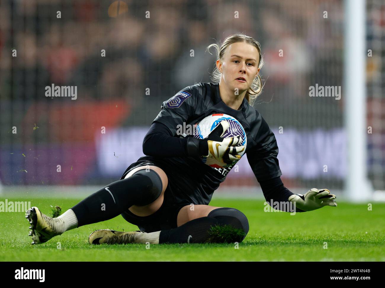 Chelsea goalkeeper Hannah Hampton during the Barclays Women's Super League match at Stamford ...