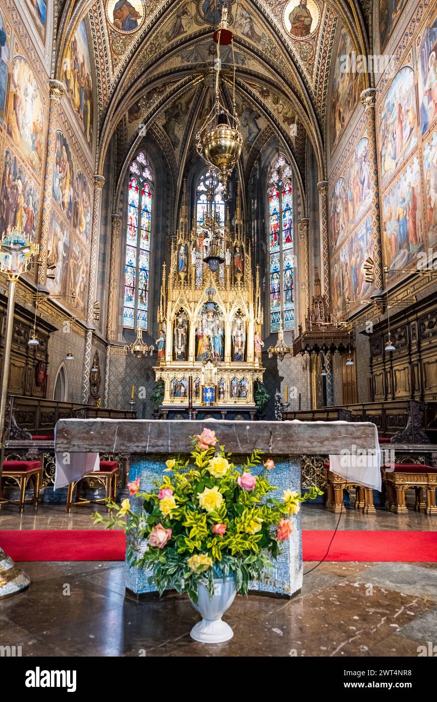 Majestic frescoes adorning the vaulted ceilings of a gothic cathedral ...