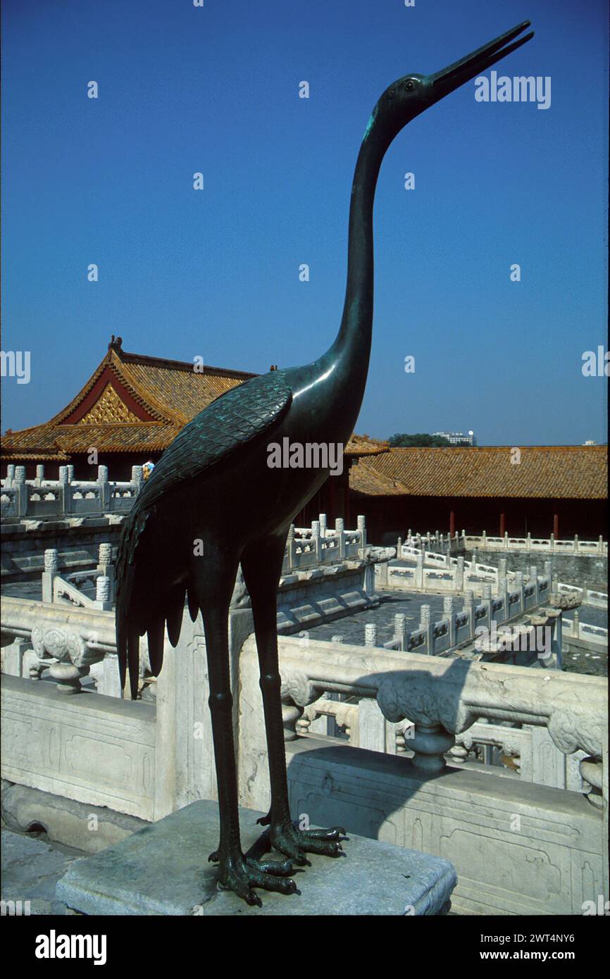 Copper stork sculpture and drains with dragon heads, taken in 1995 ...