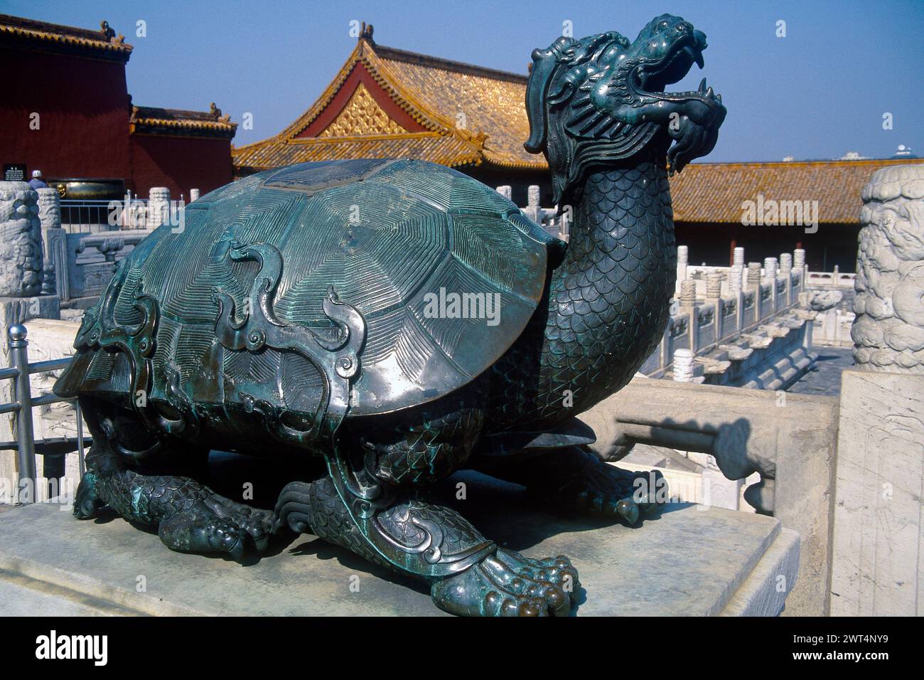 Copper tortoise sculpture and drains with dragon heads, taken in 1995 ...