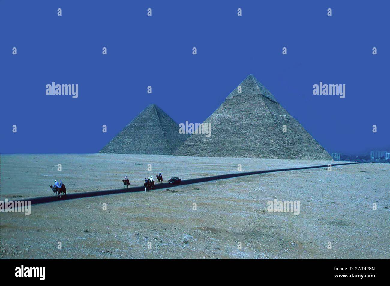 Pyramids and road, taken in 1990, Giza, Cairo, Egypt Stock Photo - Alamy