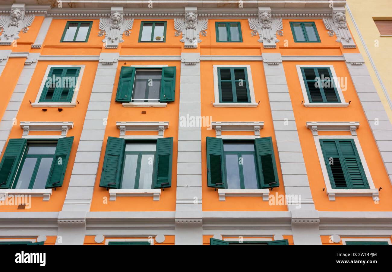 TRIESTE, Italy - March 3, 2023: Newly renovated elegant facade of a ...