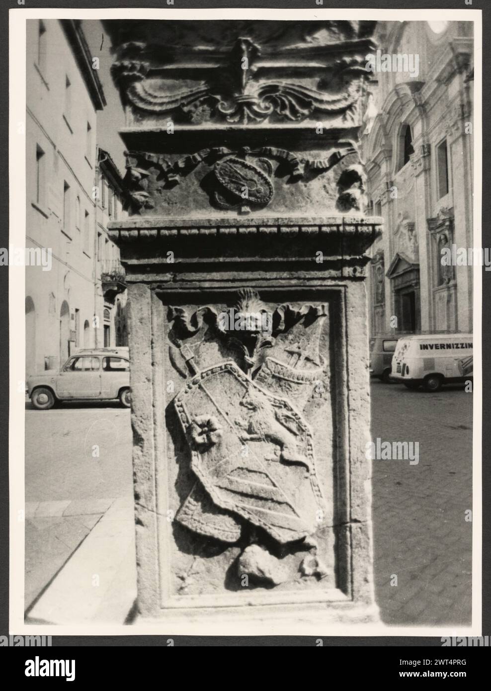 Travertine pilaster monument bearing orsini arms hi-res stock ...