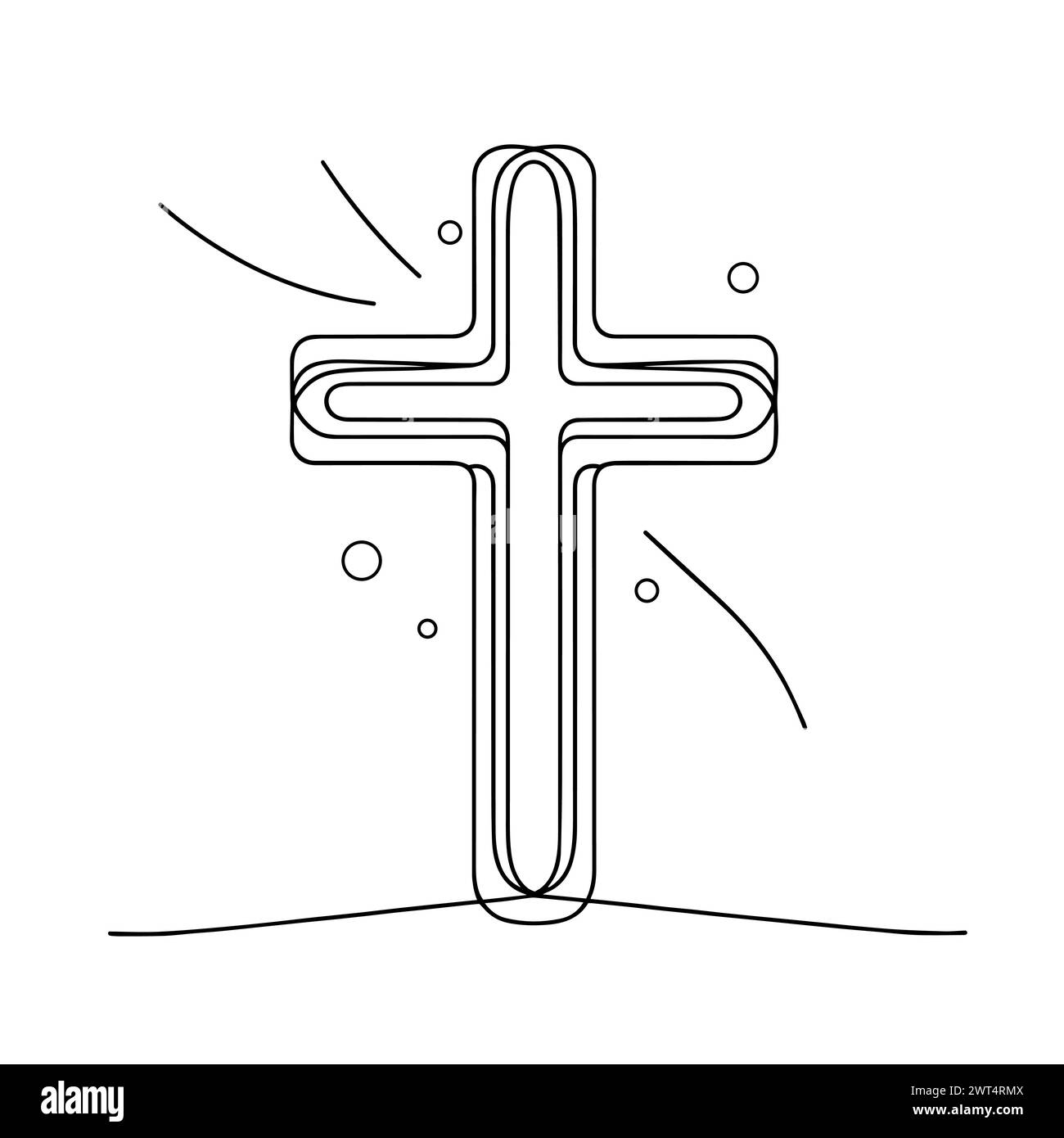 Christian cross. Hand drawn Christian Cross. Abstract linear Christian ...