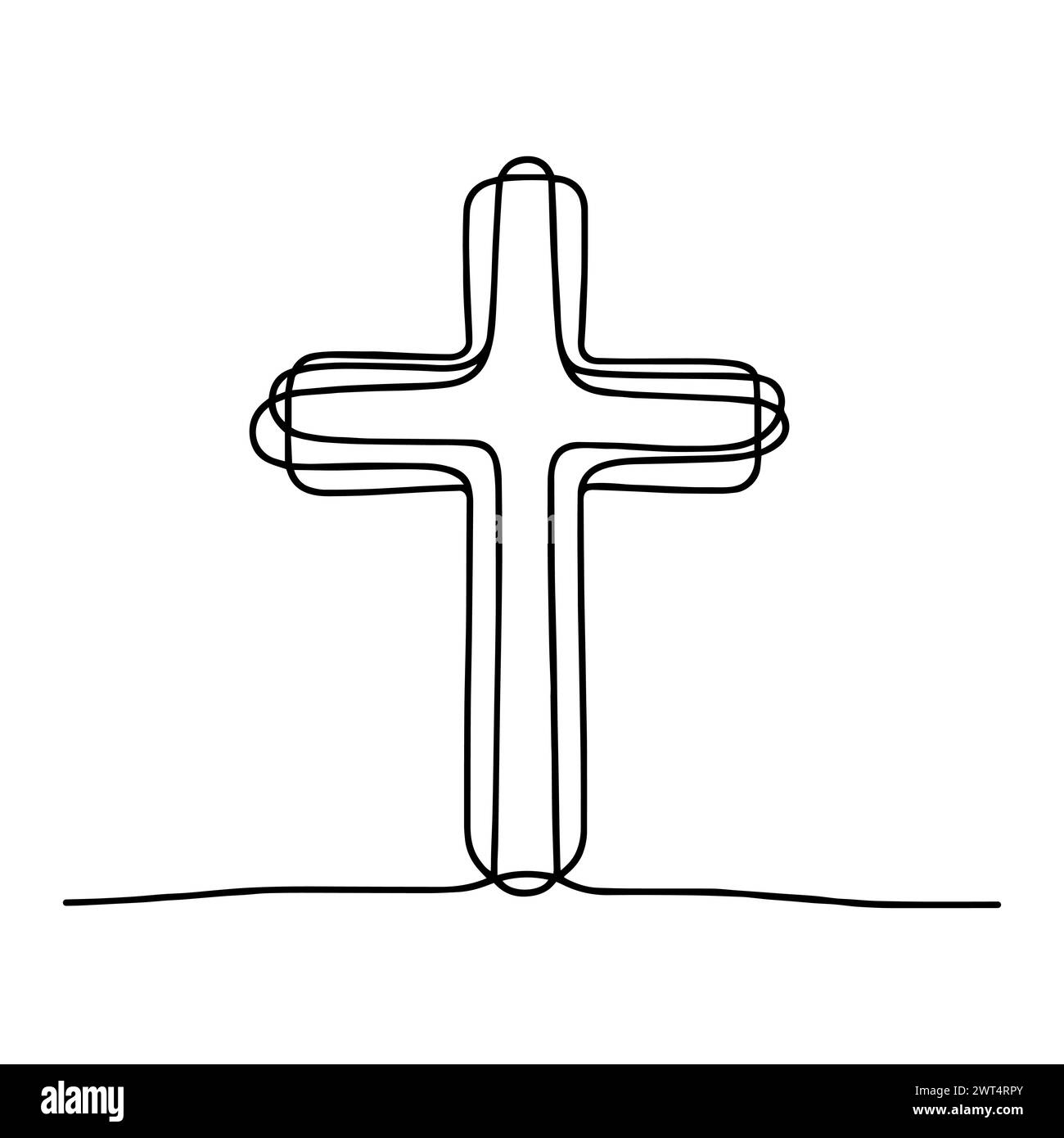 Christian cross. Hand drawn Christian Cross. Abstract linear Christian ...