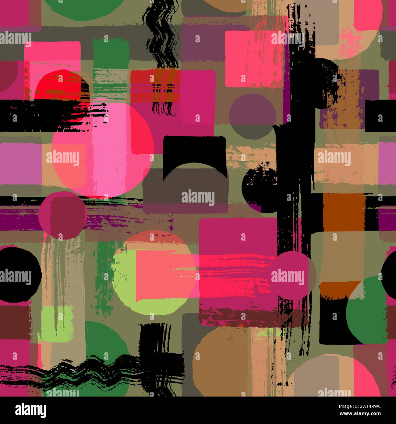 Contemporary art seamless pattern background. Abstract grunge geometric shapes. Hand drawn pink ...