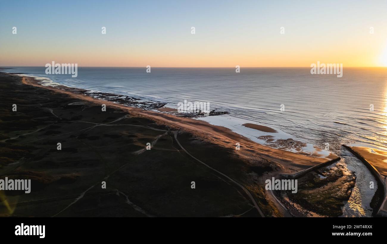 Aerial view of La Gachere beach in Brem sur Mer, Vendee, France on a ...