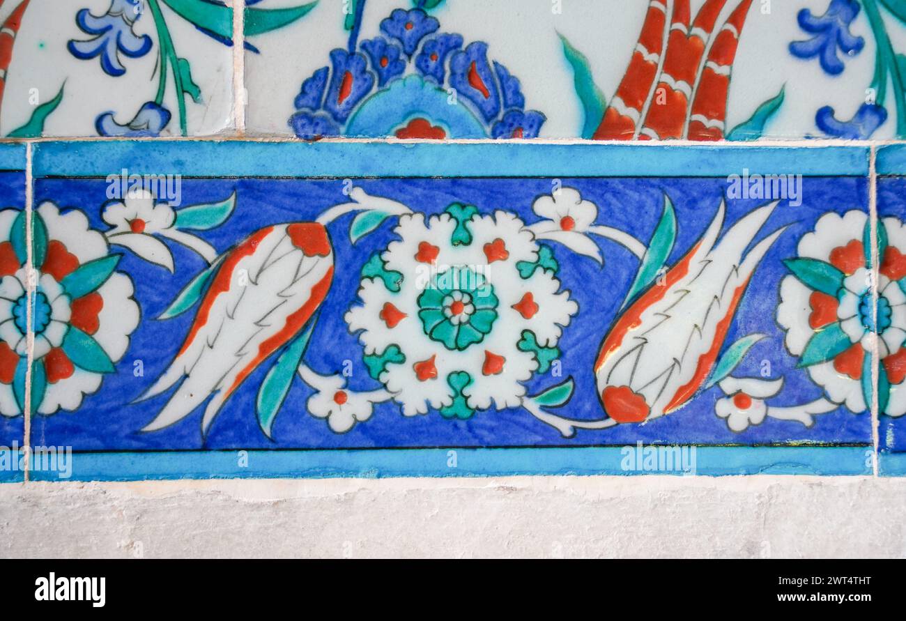 BURSA, TURKIYE - JULY 01, 2023: Blue Tile in a Ottoman Tomb in Muradiye ...
