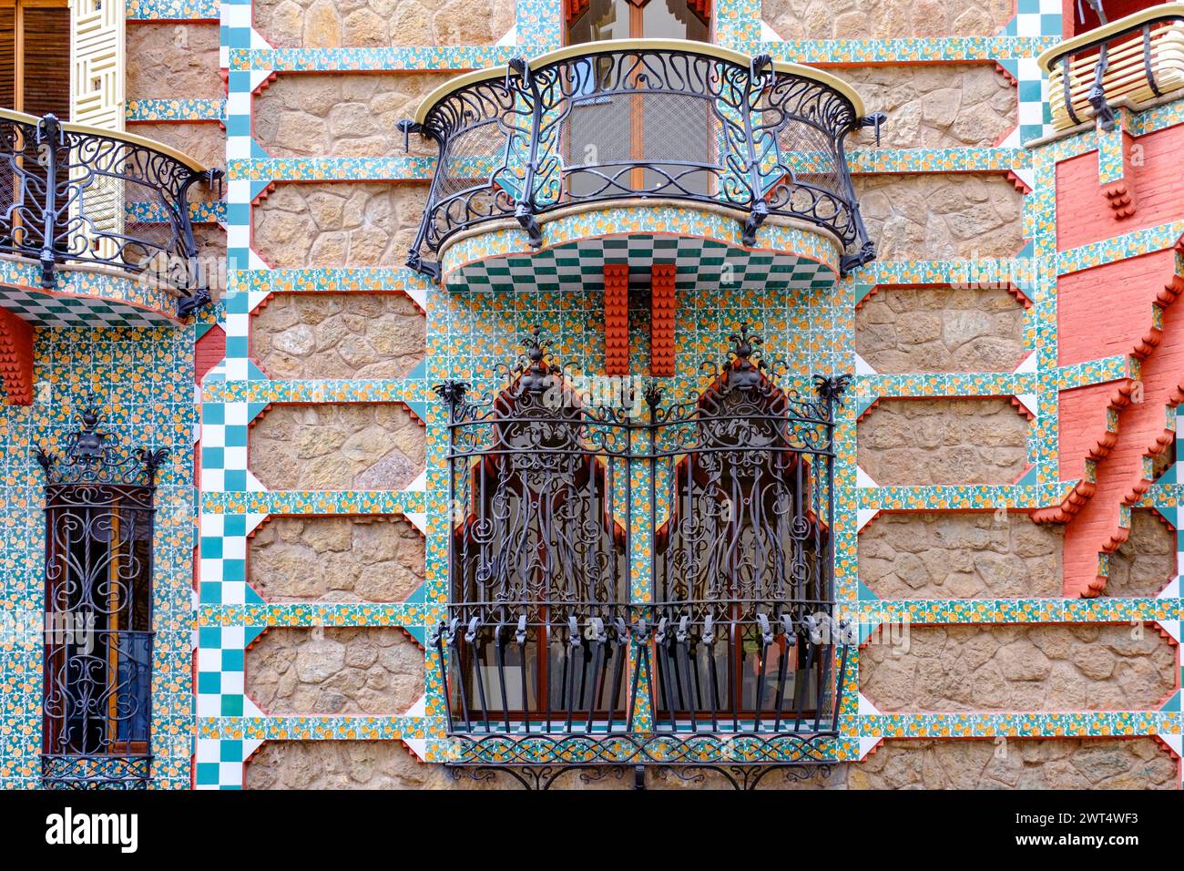 Outside view, detail of Casa Vicens, modernist architecture building by ...