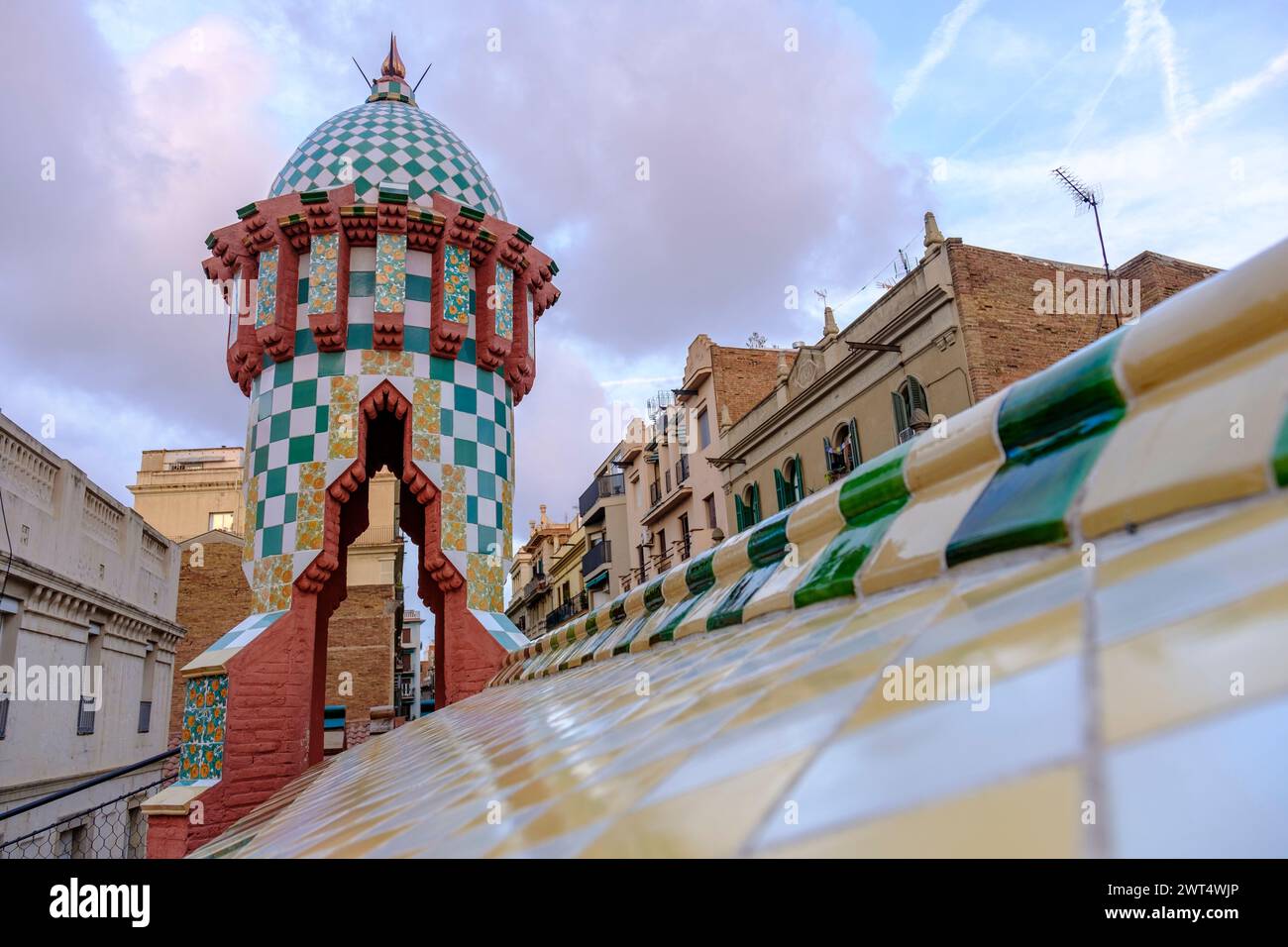 Mosaic outside Casa Vicens, rooftop, roof exterior tiles, modernist ...
