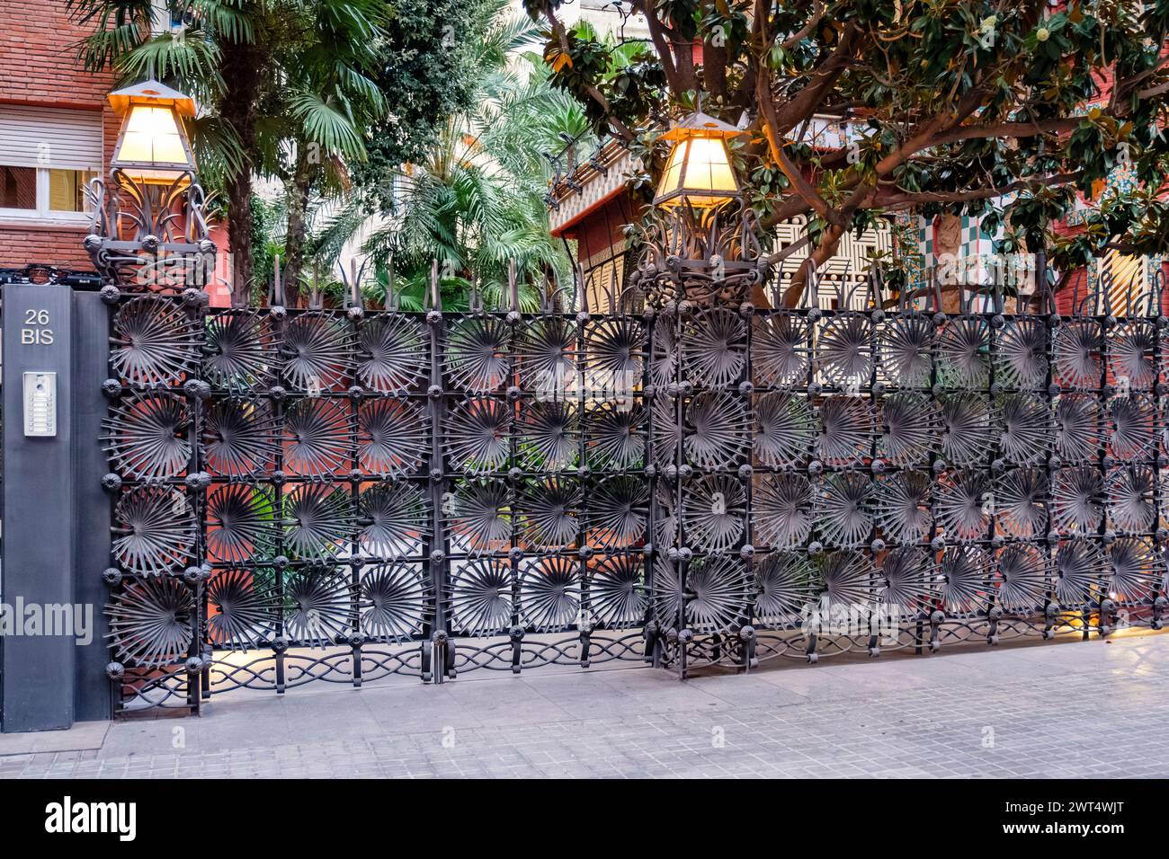 Gate outside Casa Vicens, modernist architecture building, ironwork ...