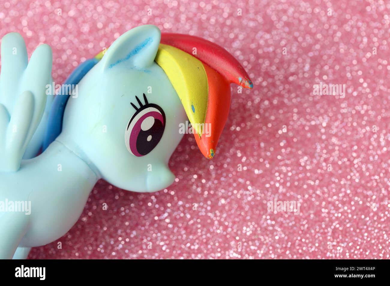 TERNOPIL, UKRAINE - JULY 7, 2023 Old toy with character from My Little ...