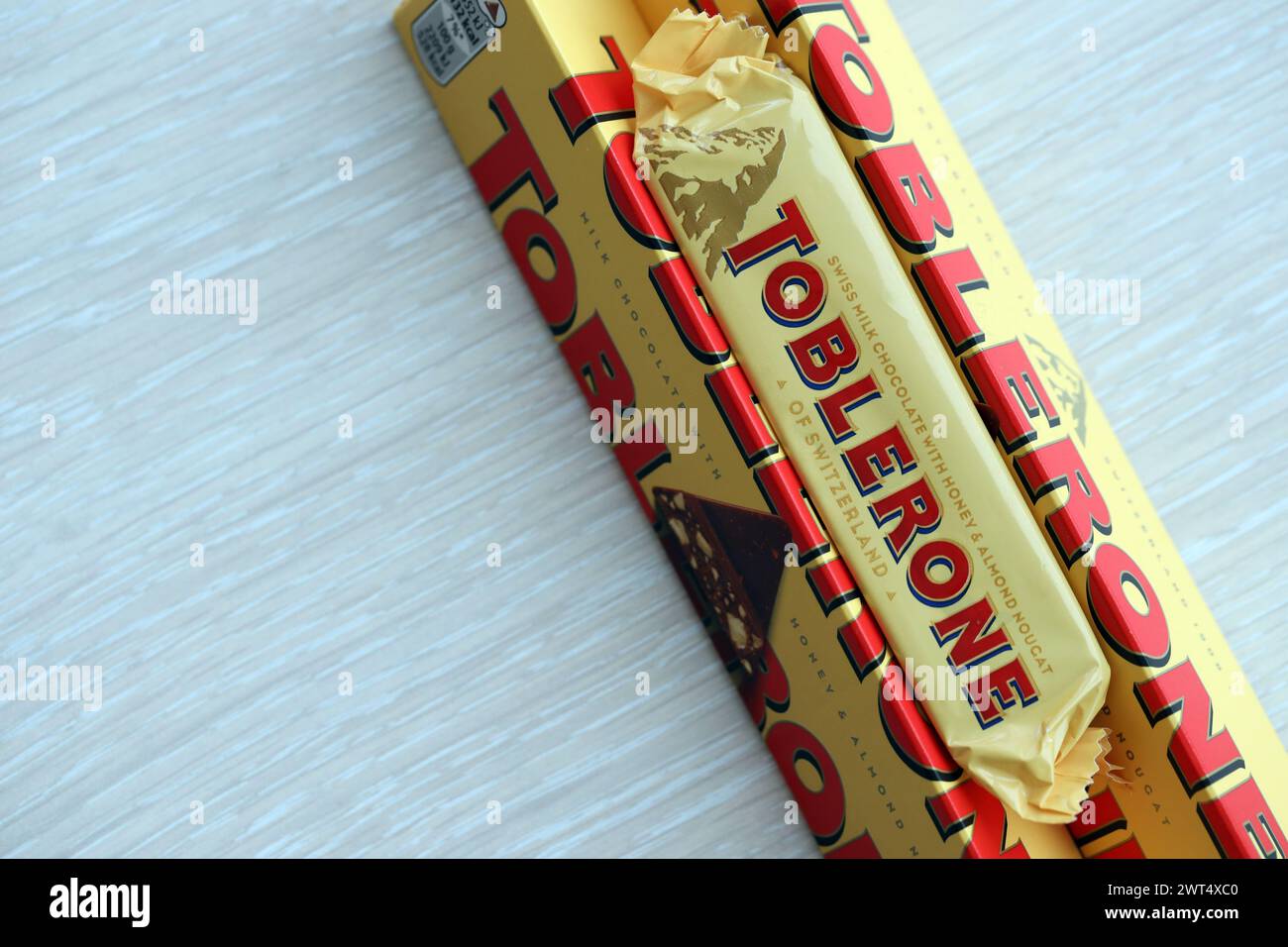 KYIV, UKRAINE - OCTOBER 31, 2023 Yellow Toblerone Chocolate Bar ...