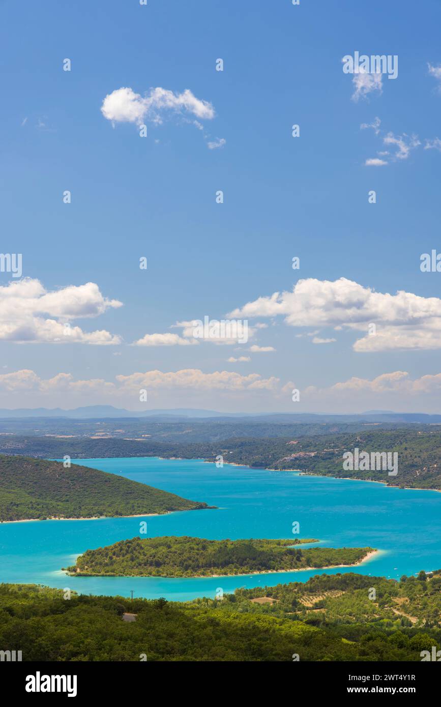 Typical Provencal town Aiguines with Lac de Sainte-Croix, Verdon ...